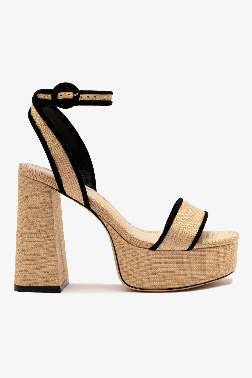 Dolly Sandal In Beige Raffia and Black Trimming - Sandals - Larroudé ...