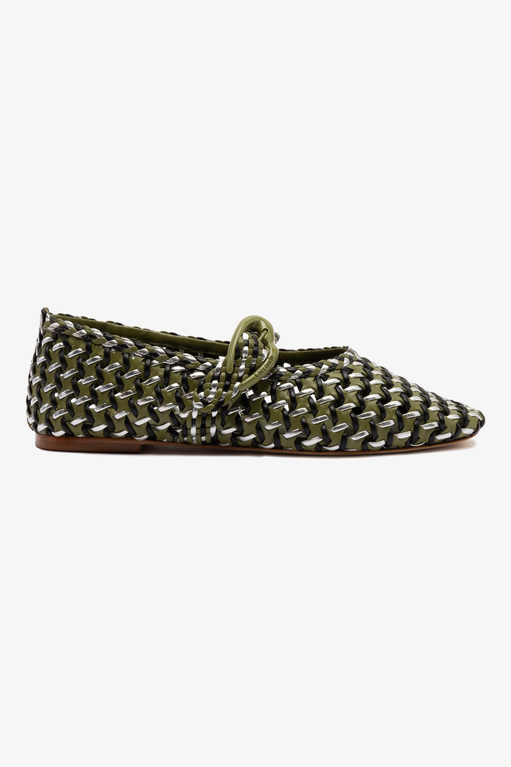 Verona Macrame Ballet Flat In Seaweed, Black and Silver Metallic Leath ...