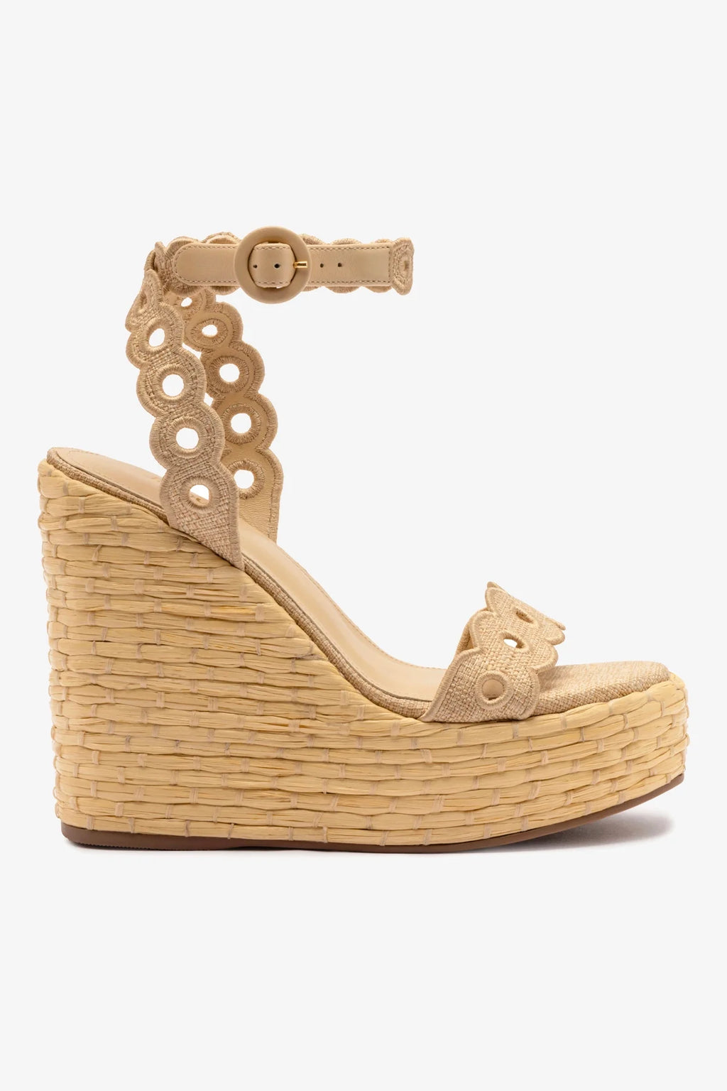 Florence Broderie Wedge In Beige Raffia - Wedges - Larroudé – Larroude