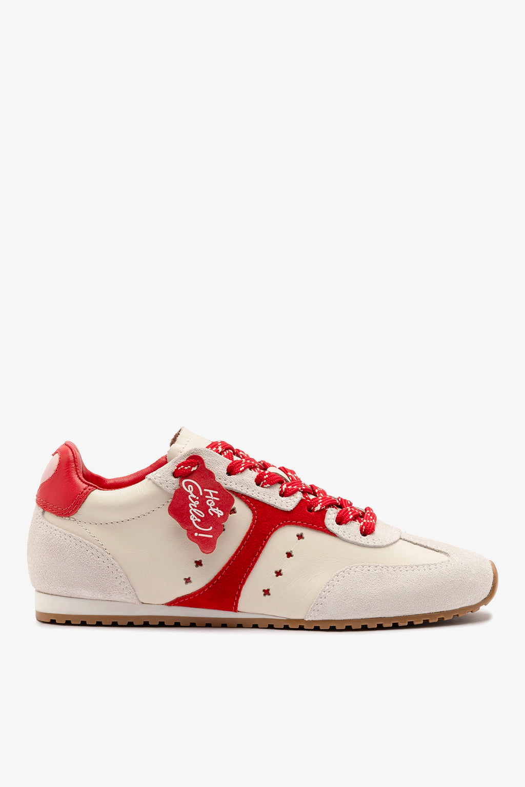 Stella Amore Sneaker In Ivory Leather and Scarlet Suede – Larroude